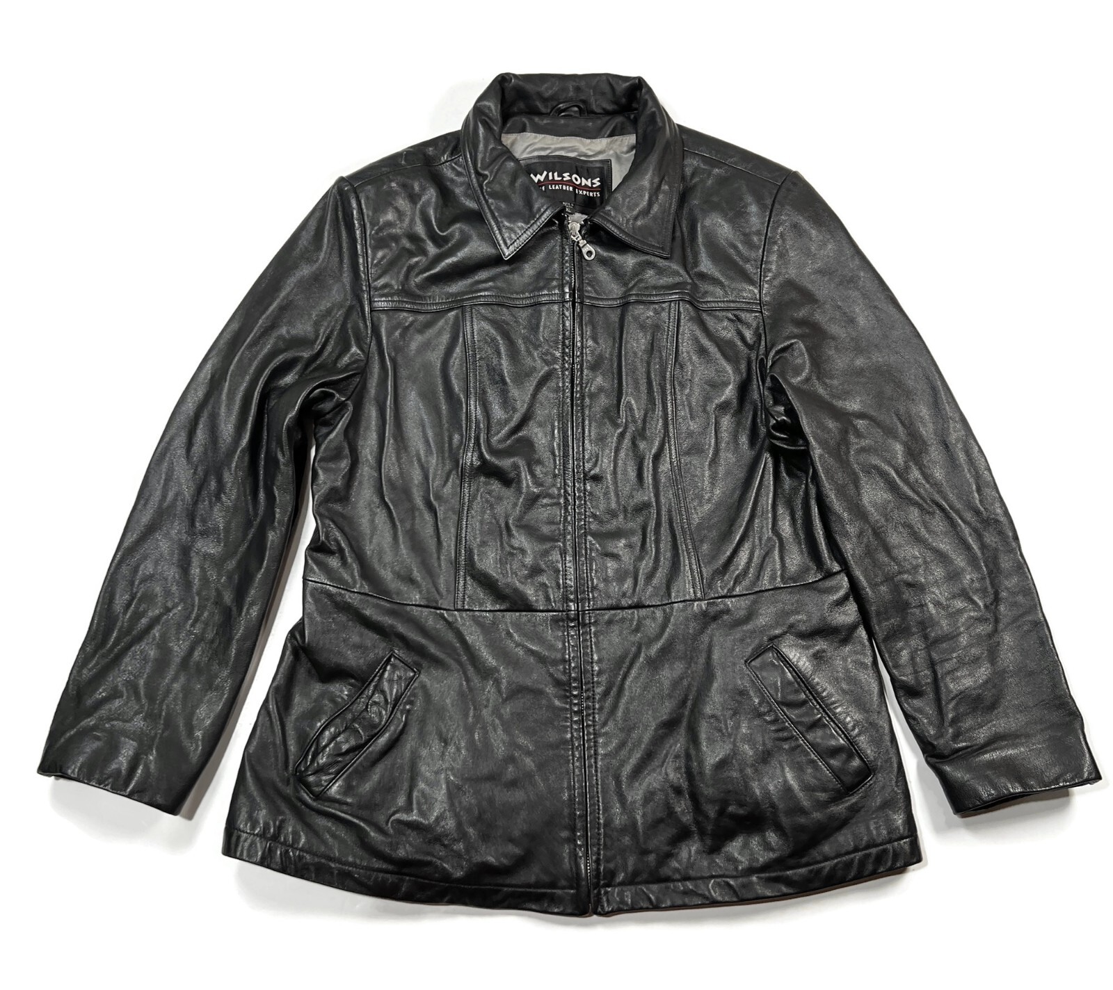 Wilsons Leather Jacket Womens XL Black Full Zip Collar - Gem