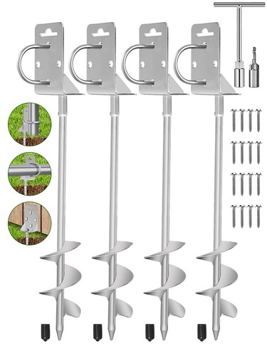 Ground Anchor Kit, Set of 4 Earth Augers, Drill Ready 20"Long 3" Wide ...