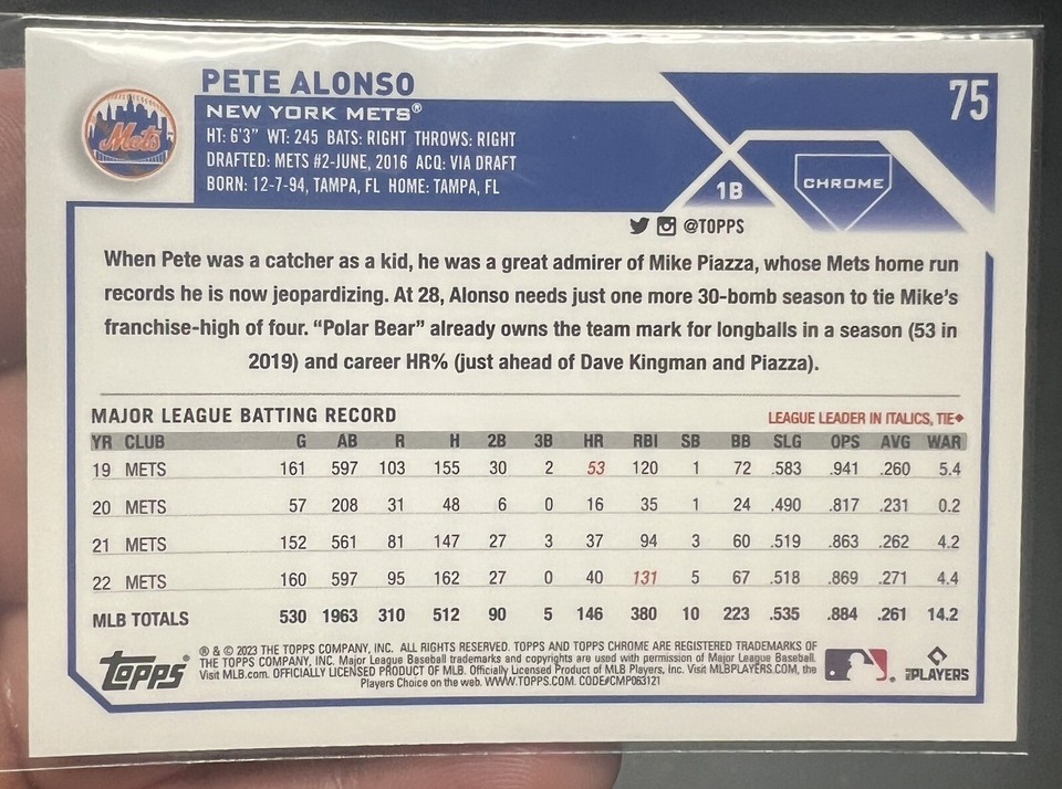 2023 Topps Chrome Refractor Pete Alonso New York Mets #75 | eBay
