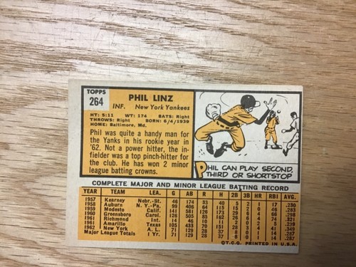 1963 Topps Baseball Phil Linz New York Yankees Autographed Card #264 | eBay