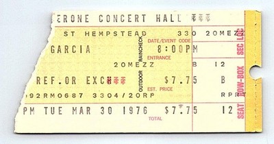 Jerry Garcia Band Concert Ticket Stub March 30 1976 Hempstead New York ...
