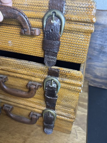 Vintage Faux Suitcase Wood Storage Box Trunk Decor w/ Leather Straps ...