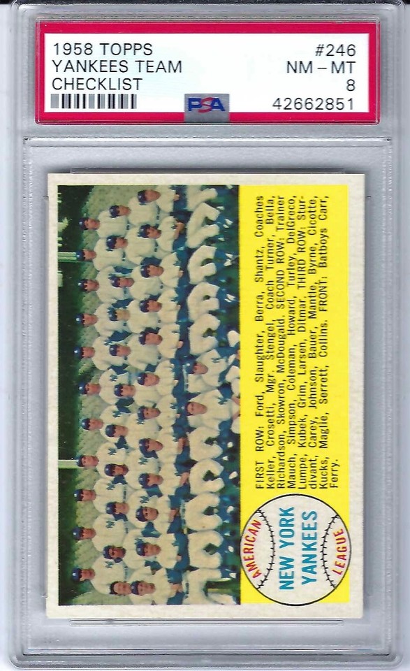 1958 Topps Yankees Team Checklist Card # 246 Mickey Mantle PSA 8 | eBay