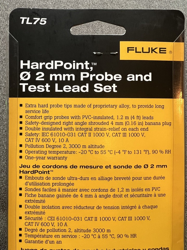 Genuine Fluke TL75 Hard Point 2mm Probe & Test Lead Set Don’t Be Fooled ...