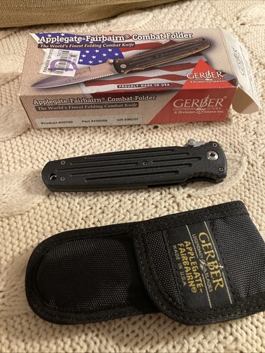 New in Box GERBER APPLEGATE COMBAT FOLDER Knife + Sheath single edge ...