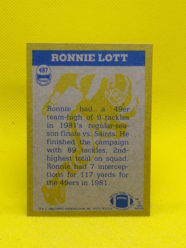 Ronnie Lott 1982 Topps ROOKIE #487 San Francisco 49ers USC Trojans Hall ...