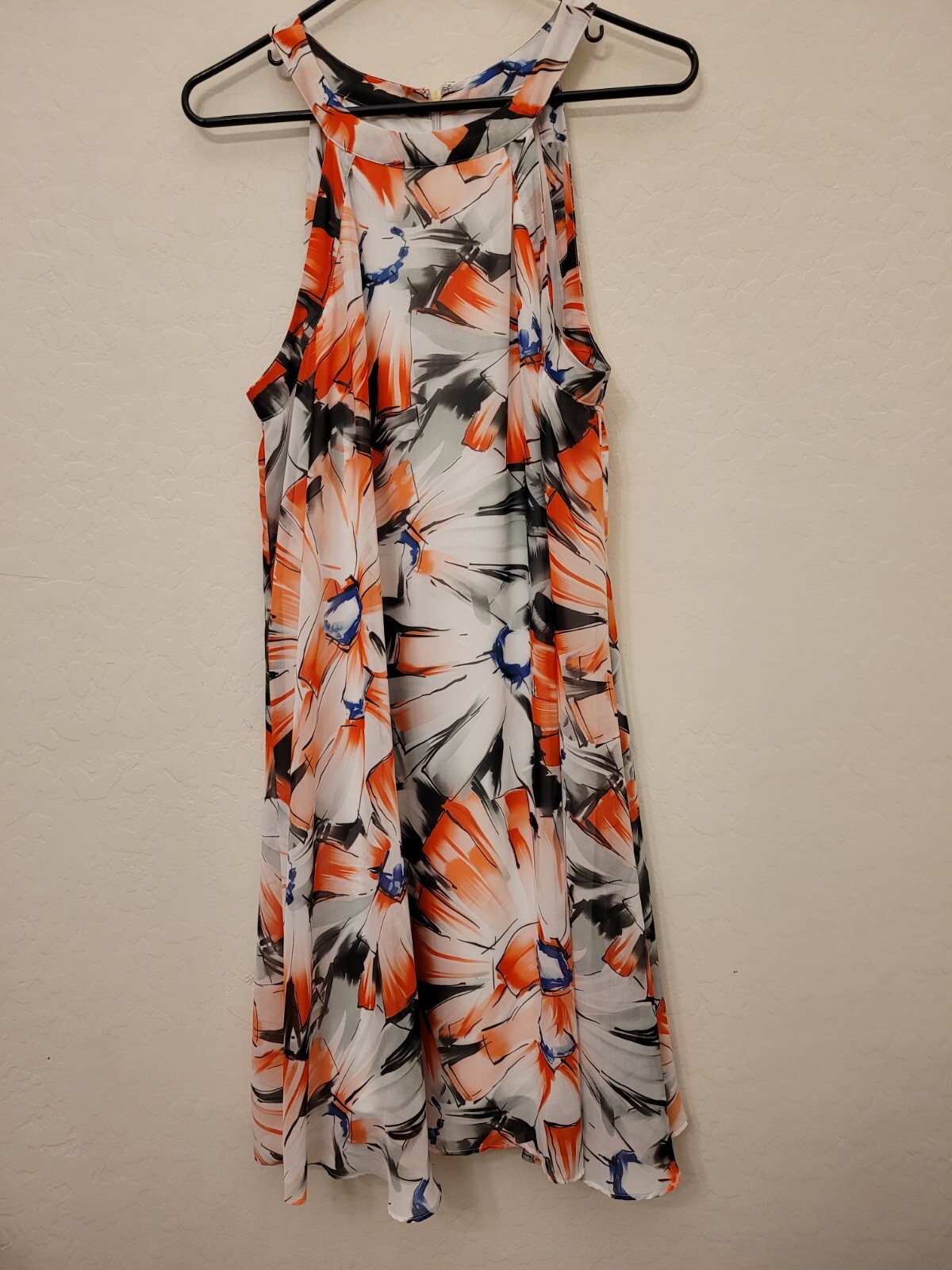 Betsey Johnson Halter Abstract Floral Zip Back Sleeveless Chiffon Dress ...