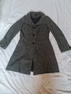 H&M Tweet Coat Jacket Black White Mix Viscose Blend NWT Women's Size UK ...