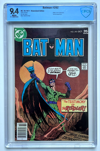 Batman 292 CBCS 9.4 White Pages Riddler Aparo Cover DC Comics 1977 CGC ...