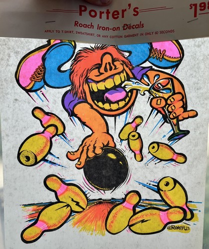 NOS Vintage 1973 Roach Bowling Drunk Guy Iron On T Shirt DAYGLO Decal ...