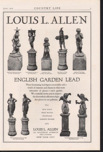 1928 LOUIS ALLEN ENGLISH LEAD GARDEN STATUE CUPID PAN DWARF LEAD AD ...