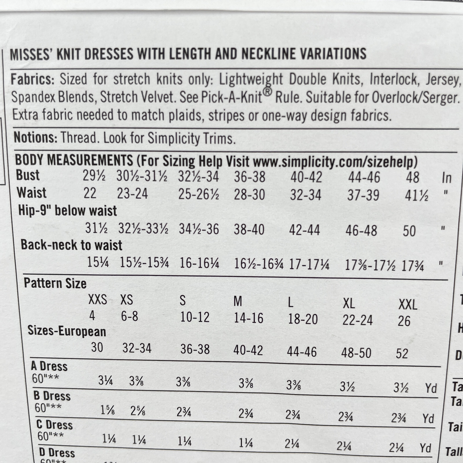 Simplicity 1358 Plus Size Dress with Slit Sleeveless Misses XXS XXL ...