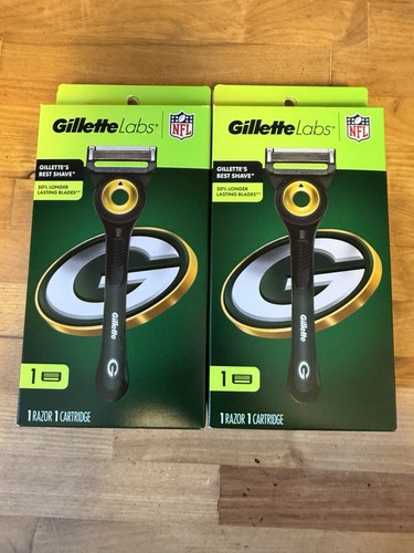 2 Gillette Labs NFL Green Bay Packers Razor and Cartridge 5 Blade New ...