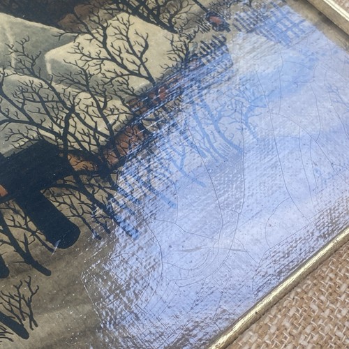 Ivan Lackovic Croatia Winter Scene Vtg. Print on Canvas Framed 23"x 22 ...