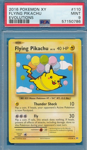 PSA 9 MINT EVOLUTIONS FLYING PIKACHU 2016 POKEMON XY #110 GRADED YELLOW ...