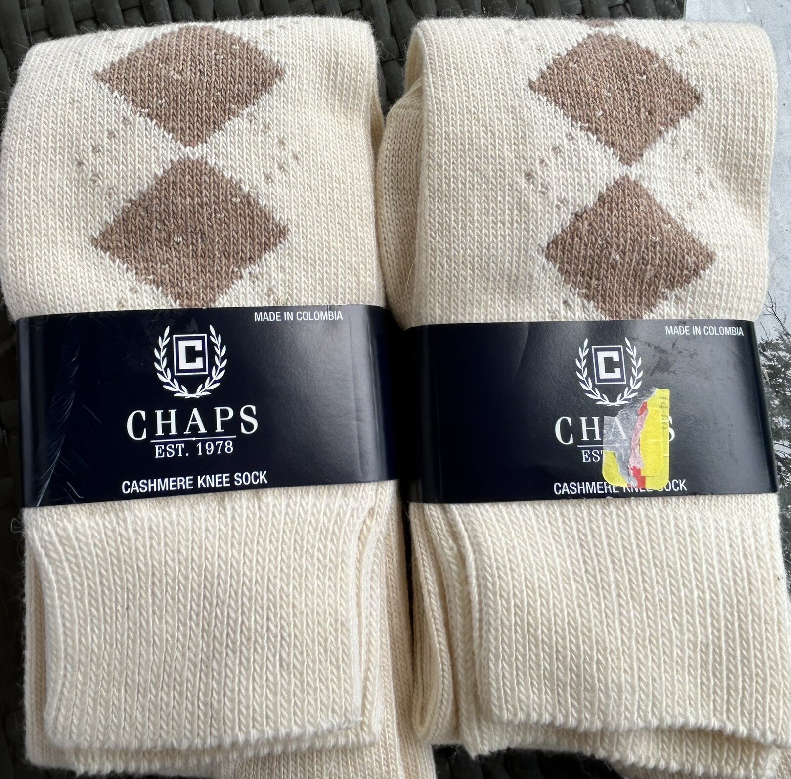 Chaps Womens Cashmere Argyle Knee Socks Lot Of 2 Cream 9-11 NWT | eBay