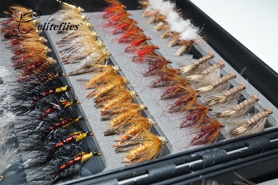 eliteflies 168 comp Barbed dry fly box Shipmans/Midas/CDC/ Suspender ...