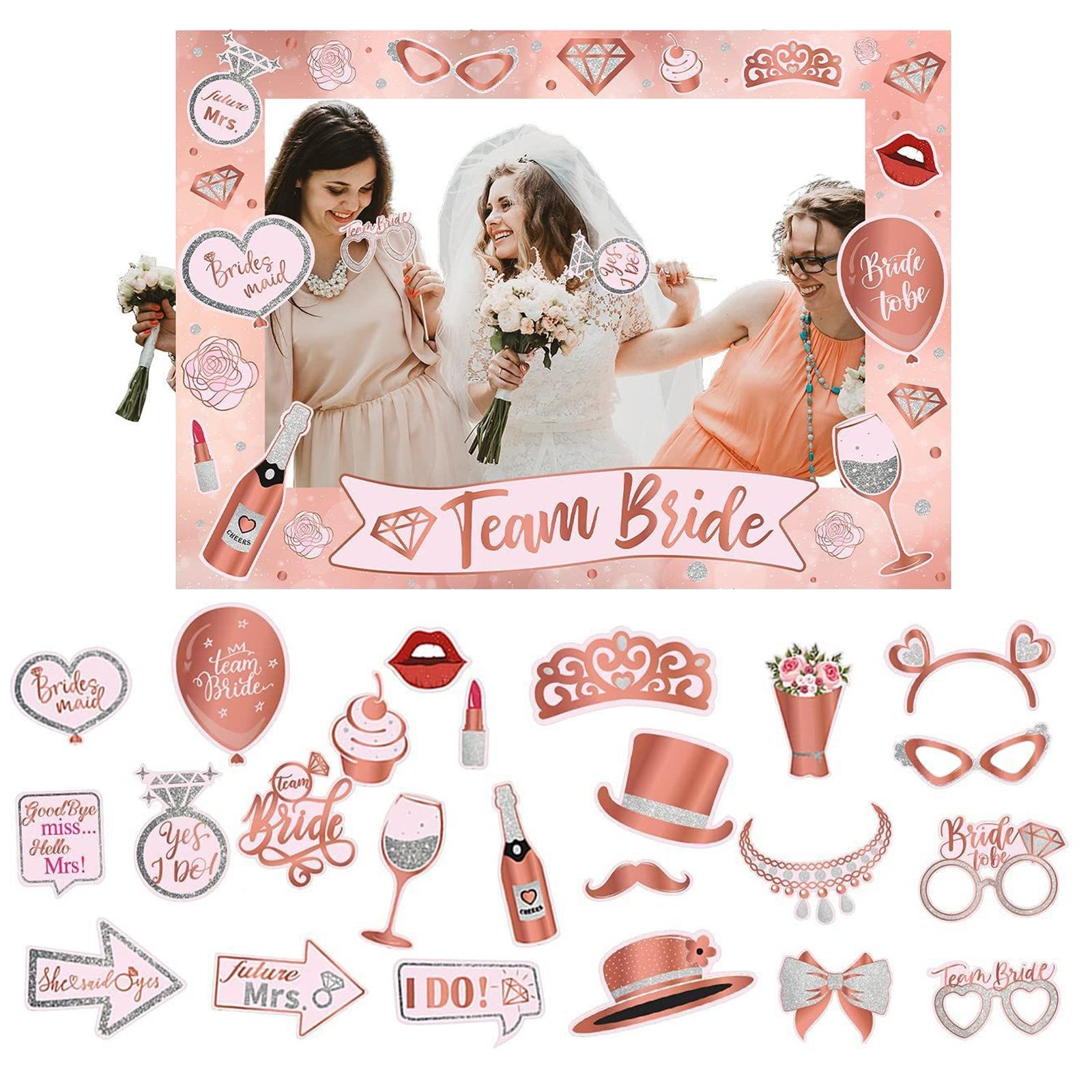 25pcs Photo Booth Props Rose Gold Team Handheld Easy To Use Hen Party ...