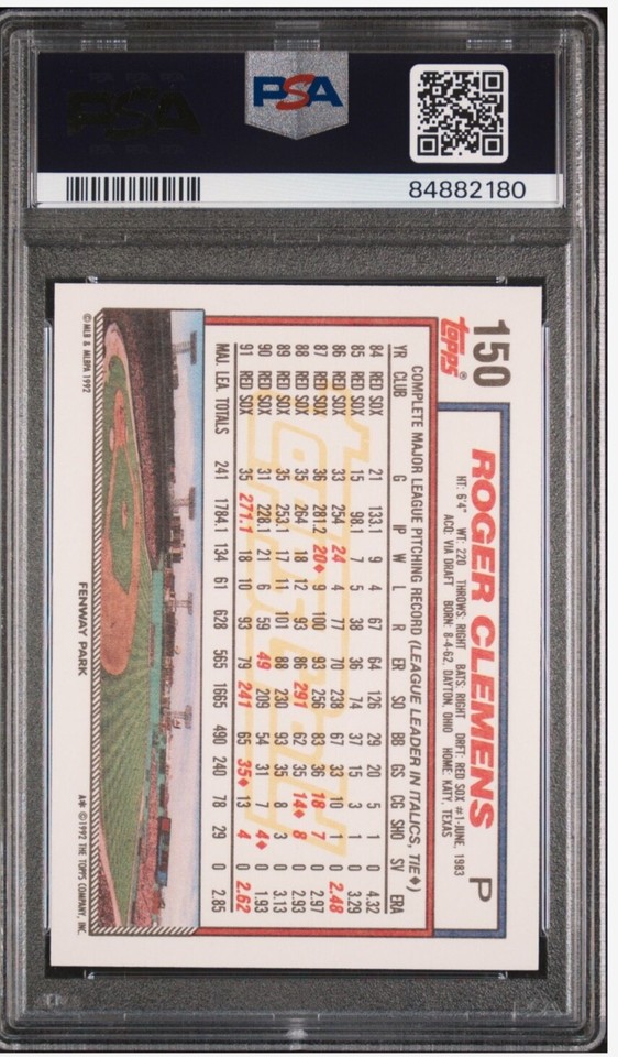 1992 TOPPS GOLD WINNER #150 ROGER CLEMENS PSA 10 GEM MINT NEW PSA CASE ...