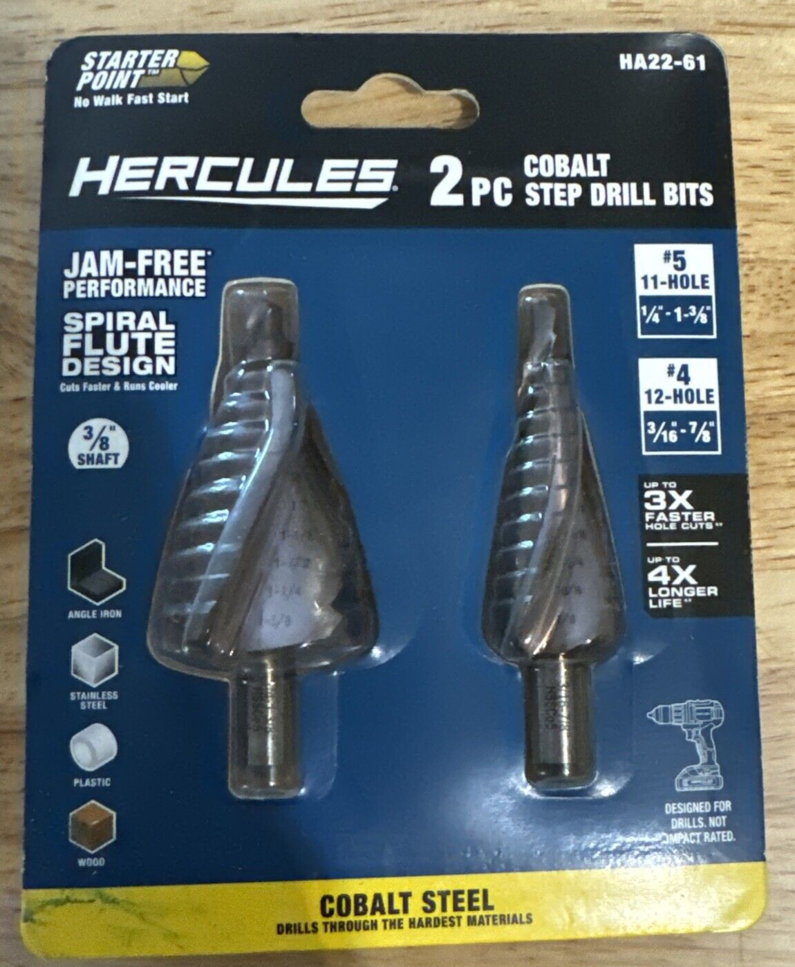 BIG HERCULES 2pc #4 #5 COBALT STEEL STARTER POINT STEP DRILL BITS HA22 ...