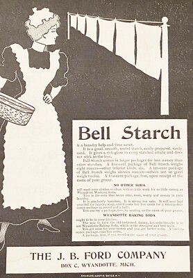 1899 BELL STARCH Wyandotte Baking Soda Vtg Laundry Print Ad~Charles ...