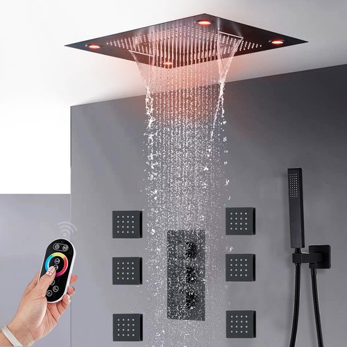 Thermostatic Shower Faucet Set LED Rain&Waterfall Head Combo Massage ...