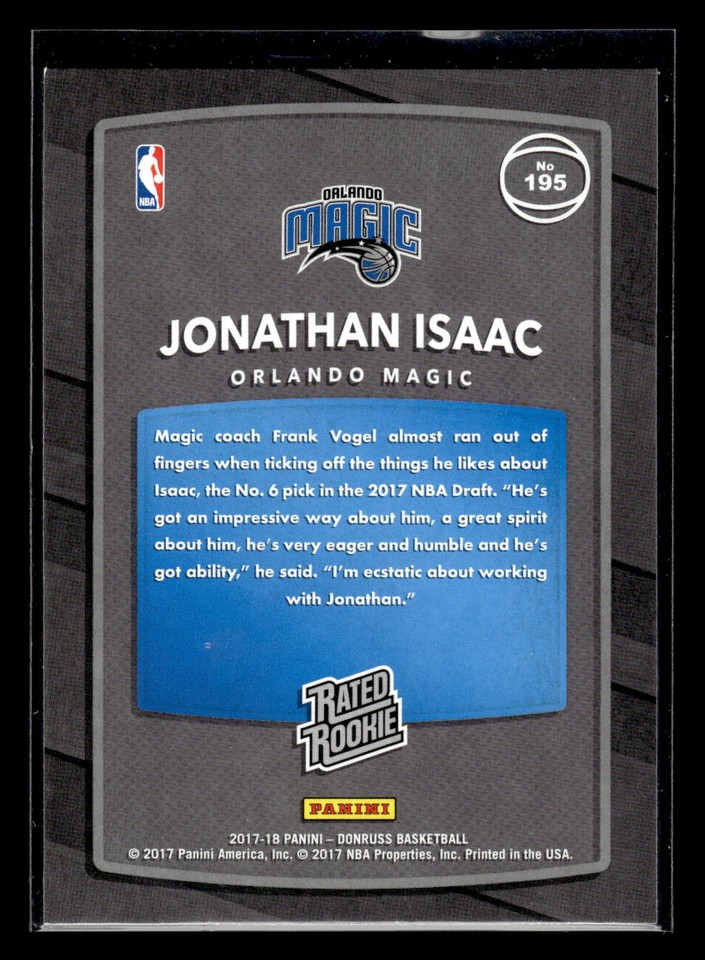 2017 Donruss #195 Jonathan Isaac Rookie Mint+ New | eBay