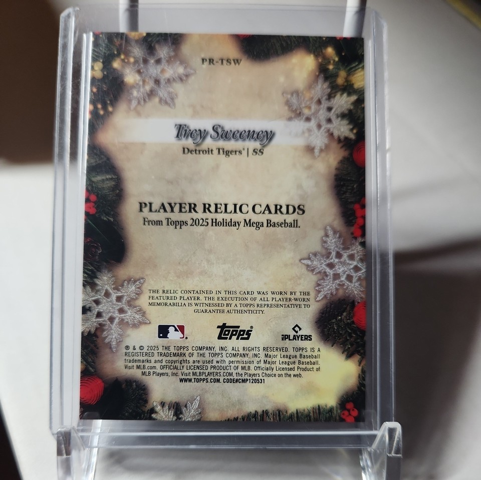 2025 Topps Holiday - Trey Sweeney Player Relic # PR-TSW (RC) Purple ...