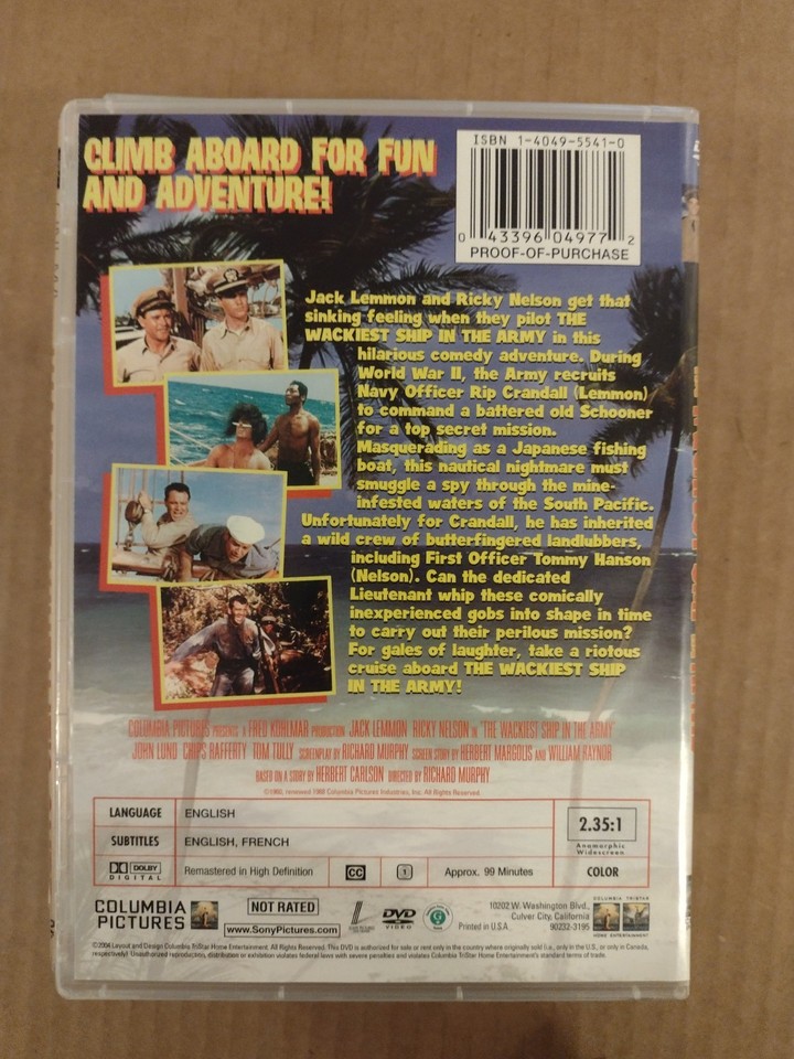 THE WACKIEST SHIP IN THE ARMY DVD..JACK LEMMON RICKY NELSON..FREE SHIP ...