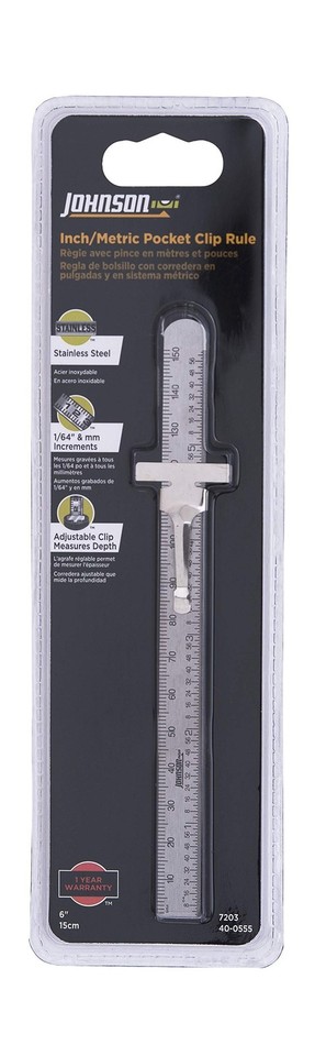 Johnson Level & Tool 7203 Stainless Steel Metric Pocket Clip Rule, 6 ...