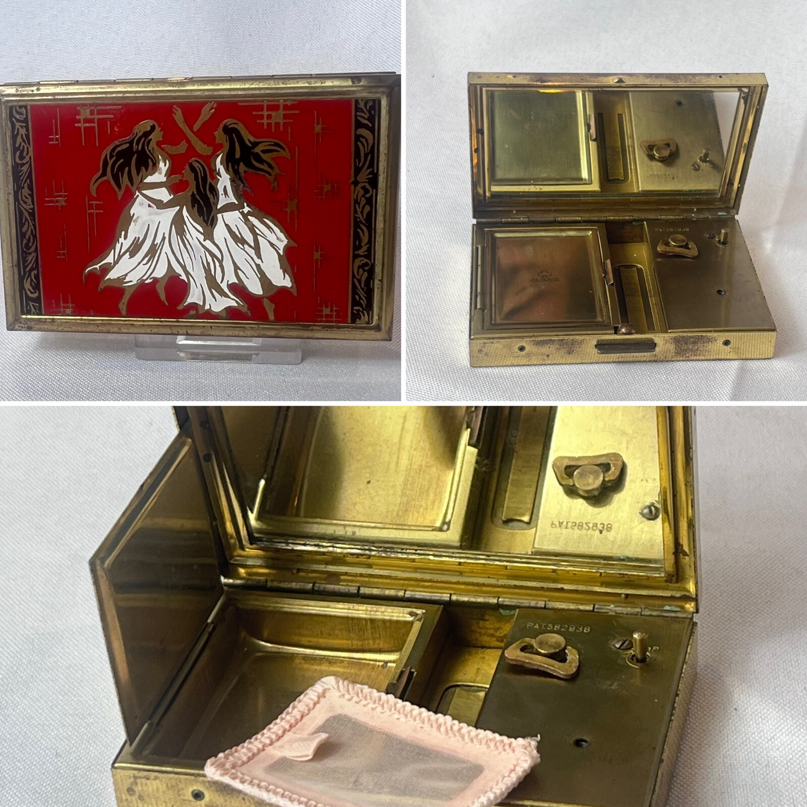 Clover Musical Compact Dancers Vtg Wind Up Music Box Mirrored Vanity ...