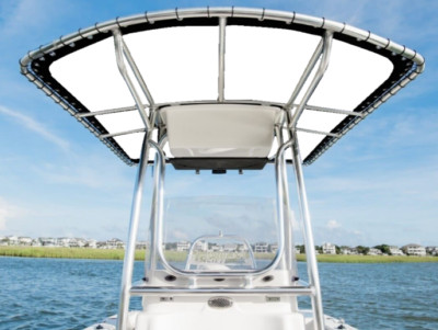 White Fabric Custom T-Top Cover with 4" Black Border + Brass Grommets ...