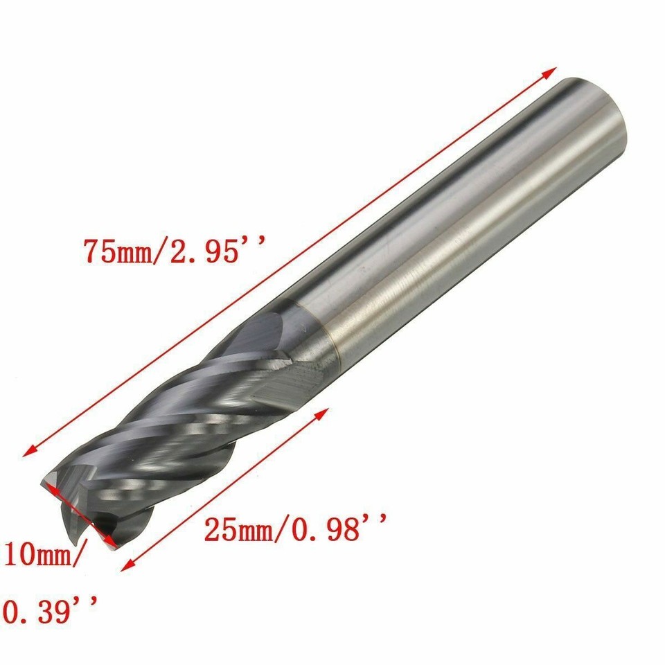 HRC50 10MM Tungsten Carbide End Mill 4 Flute 75MM Length Milling Cutter ...