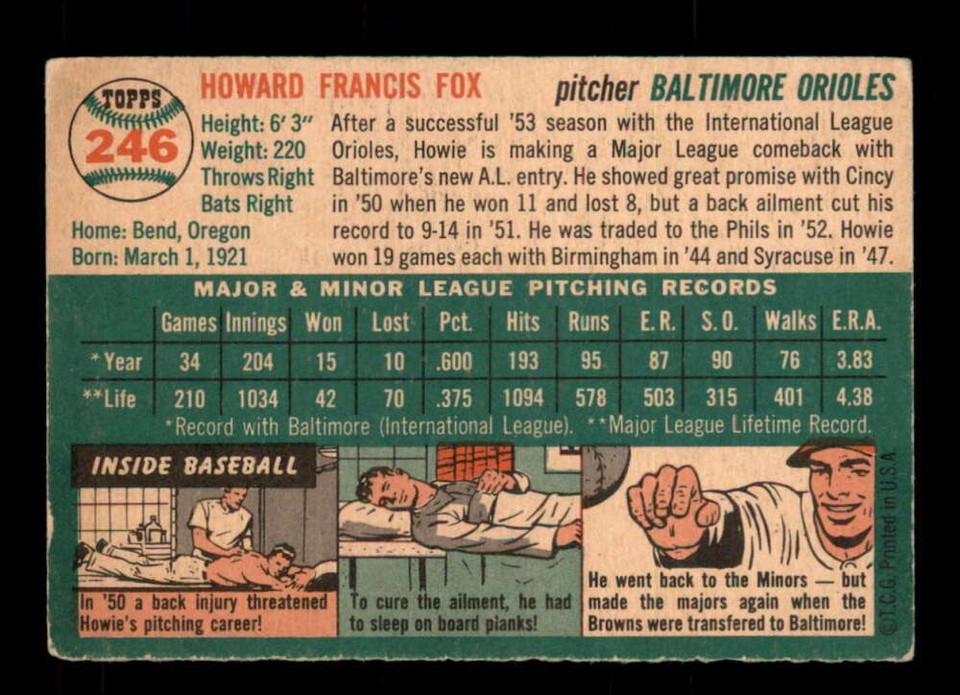 1954 Topps #246 Howie Fox VG/VGEX X3322363 | eBay