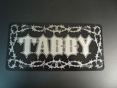 Custom lasered 12"x6" black aluminum license plate with custom vinyl ...