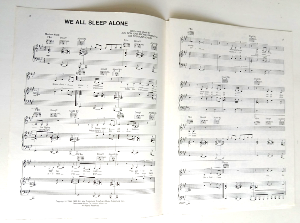 "WE ALL SLEEP ALONE" Sheet Music Words & Music by Jon Bon Jovi, Sambora ...