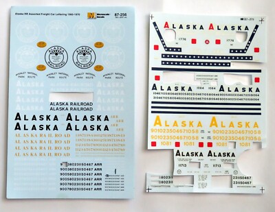 HO ALASKA RR Decals Microscale 87-256 Freight Car Lettering and 87-279 ...