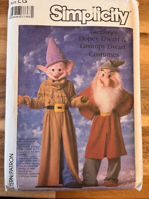 Disney Dwarf Grumpy Dopey adult costume pattern 7736 size Large 40 42 ...