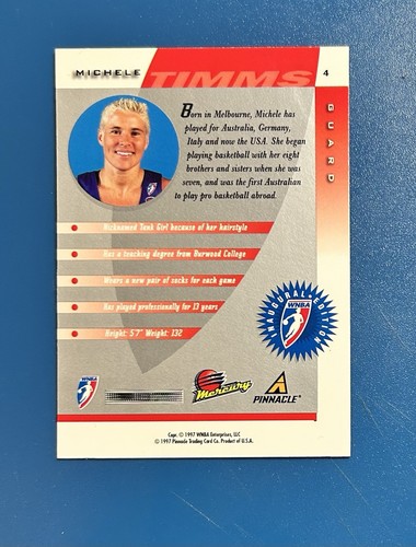 1997 Pinnacle Inside WNBA Michele Timms #4 Rookie RC HOF | eBay