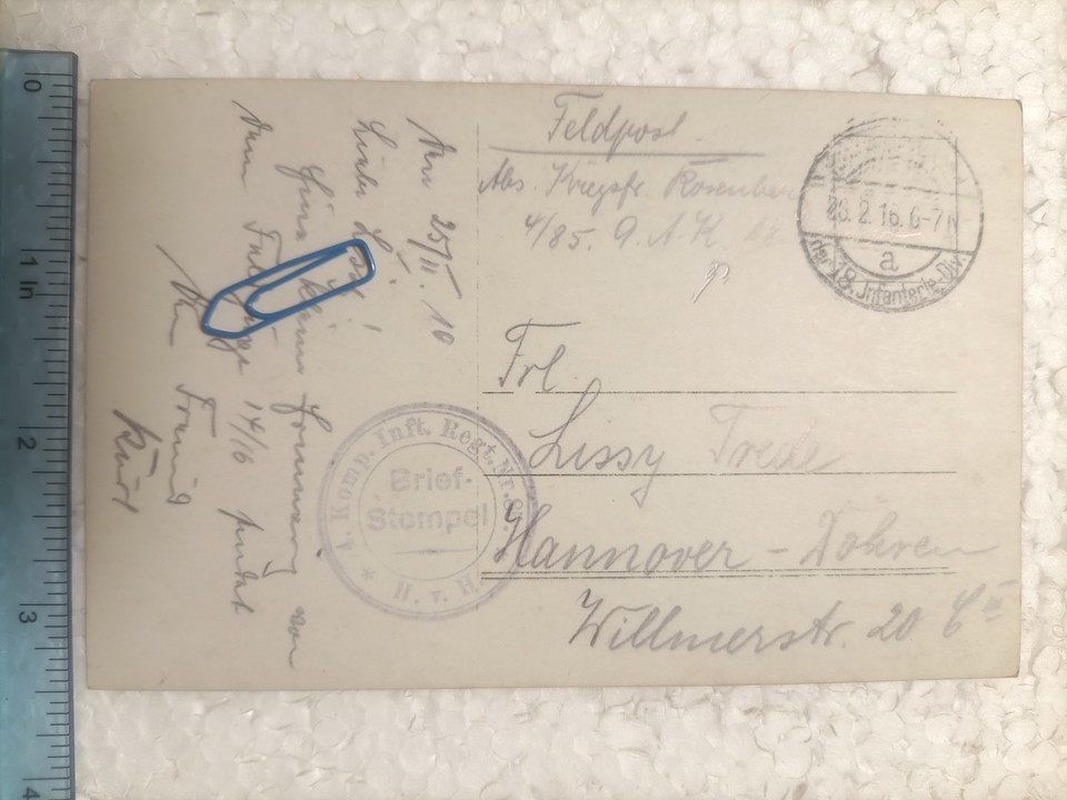 WW1 Germany Feldpost Postcard Photo Soldier Cap 28. 2. 1916 Stamp WWI ...