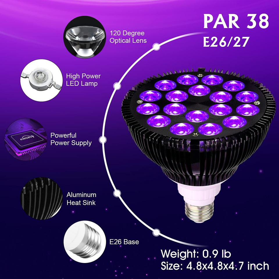 36W Black Light Bulb LED Blacklight Bulbs E26 PAR38 Glow in the Dark ...