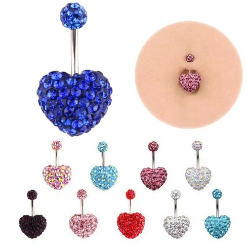 Multi Crystal Button Fake Belly Ring Heart Belly Bar Navel Rings Body ...