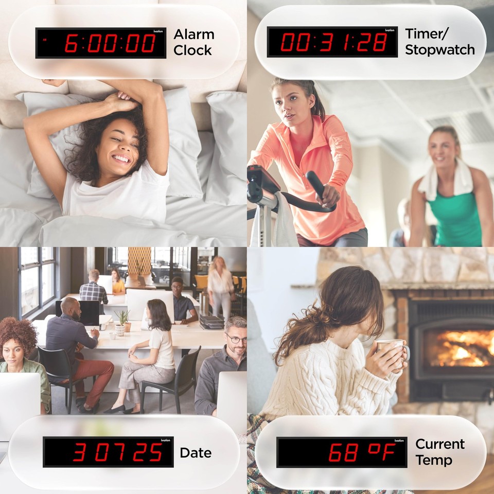 Ivation 36" Large Digital Clock, LED Digital Wall Clock W/Timer & Alarm ...