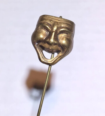 Early Brass Comedy Tragedy Face Mask Vintage Theatre Stick Pin Lapel ...