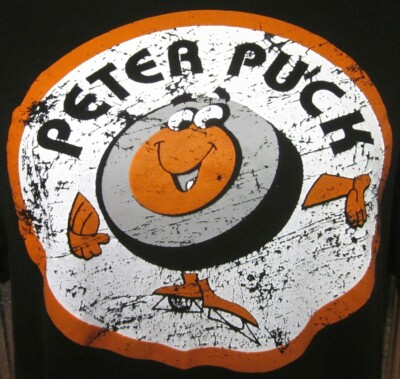 PETER PUCK small T shirt hockey cartoon mascot NHL distressed tee Hanna ...
