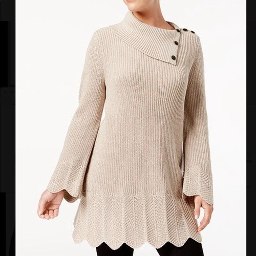 Style & Co Women's Sweater Envelope-Neck Long Sleeve Tunic Beige Size ...