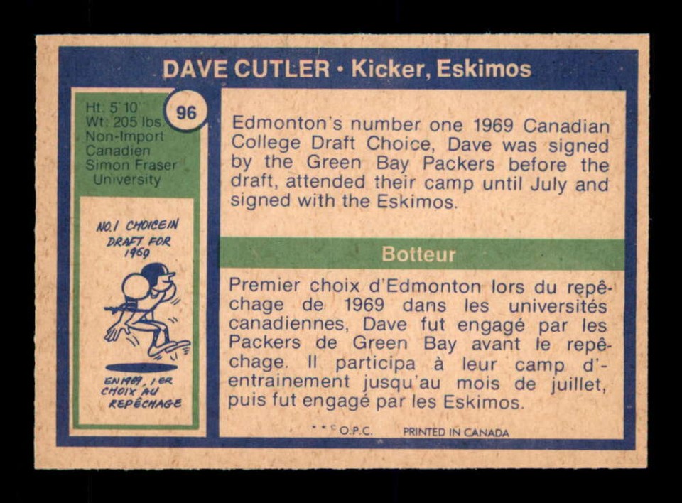 1972 O-Pee-Chee CFL #96 Dave Cutler NM X2901616 | eBay