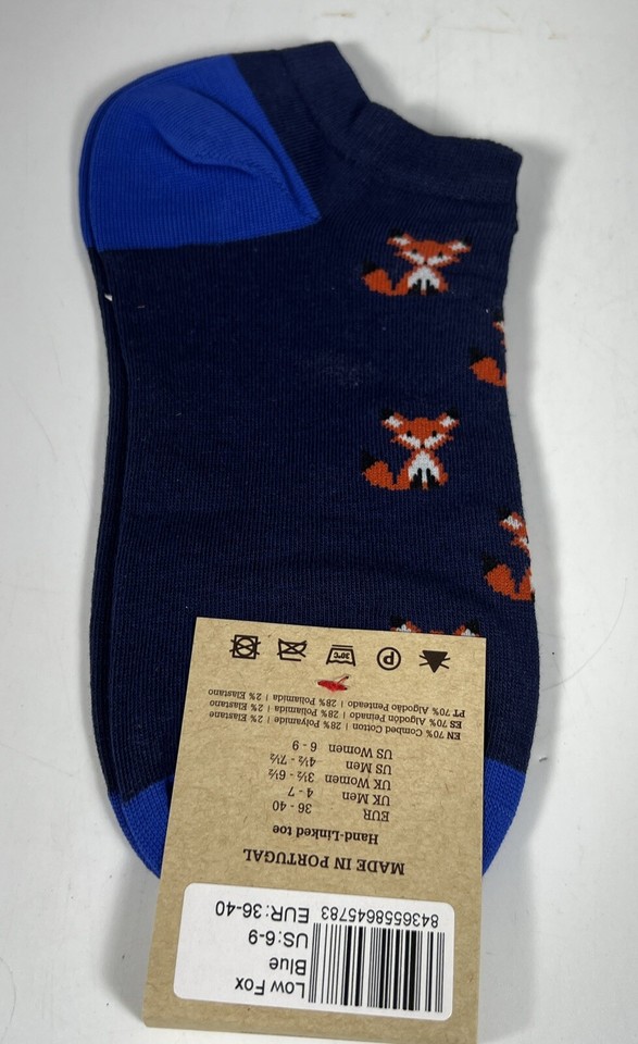 Jimmy Lion Cotton Blend Socks Unisex Fox Socks NWT Blue Hand Linked Toe ...