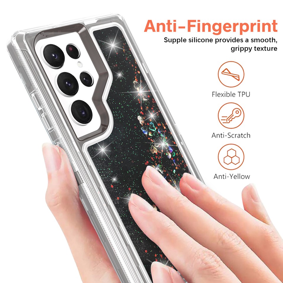 For Samsung S23 Ultra S22 S21 S20 Plus Liquid Glitter Bling Defender ...
