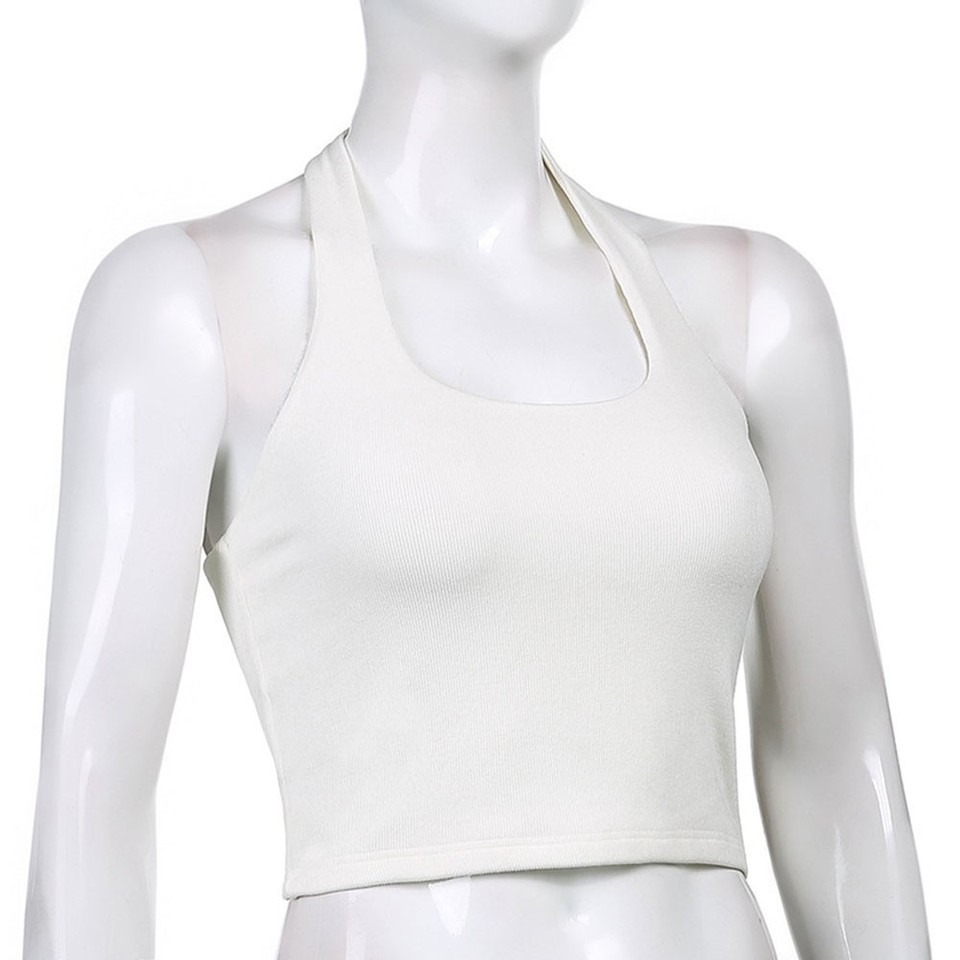 New Fashion Vest Women Tee Backless Blouse Crop Tops Halter Knit Ladies ...